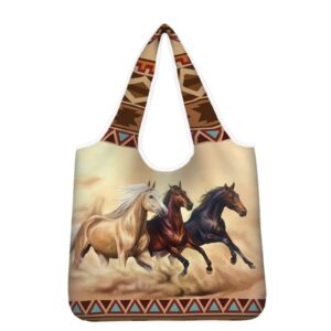 wellflyhom western horse tote bag purse for womern eco-friendly shopping bags reusable kitchen grocery bag storage pouch travel organizer shoulder handbag stuff sack