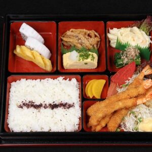 JapanBargain 1591, Red and Black Japanese Traditional Plastic Lacquered Lunch Bento Box 6 Compartments for Restaurant or Home Tray and Plate 2pc Set Made in Japan, 11.75"x9.5"