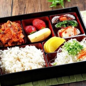 JapanBargain 1591, Red and Black Japanese Traditional Plastic Lacquered Lunch Bento Box 6 Compartments for Restaurant or Home Tray and Plate 2pc Set Made in Japan, 11.75"x9.5"