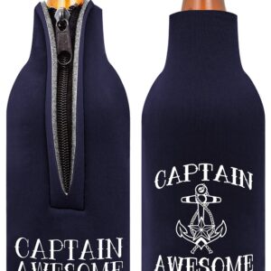 Funny Beer Bottle Coolie Captain Awesome Sailing Gag Gift 2 Pack Bottle Drink Coolers Coolies Navy