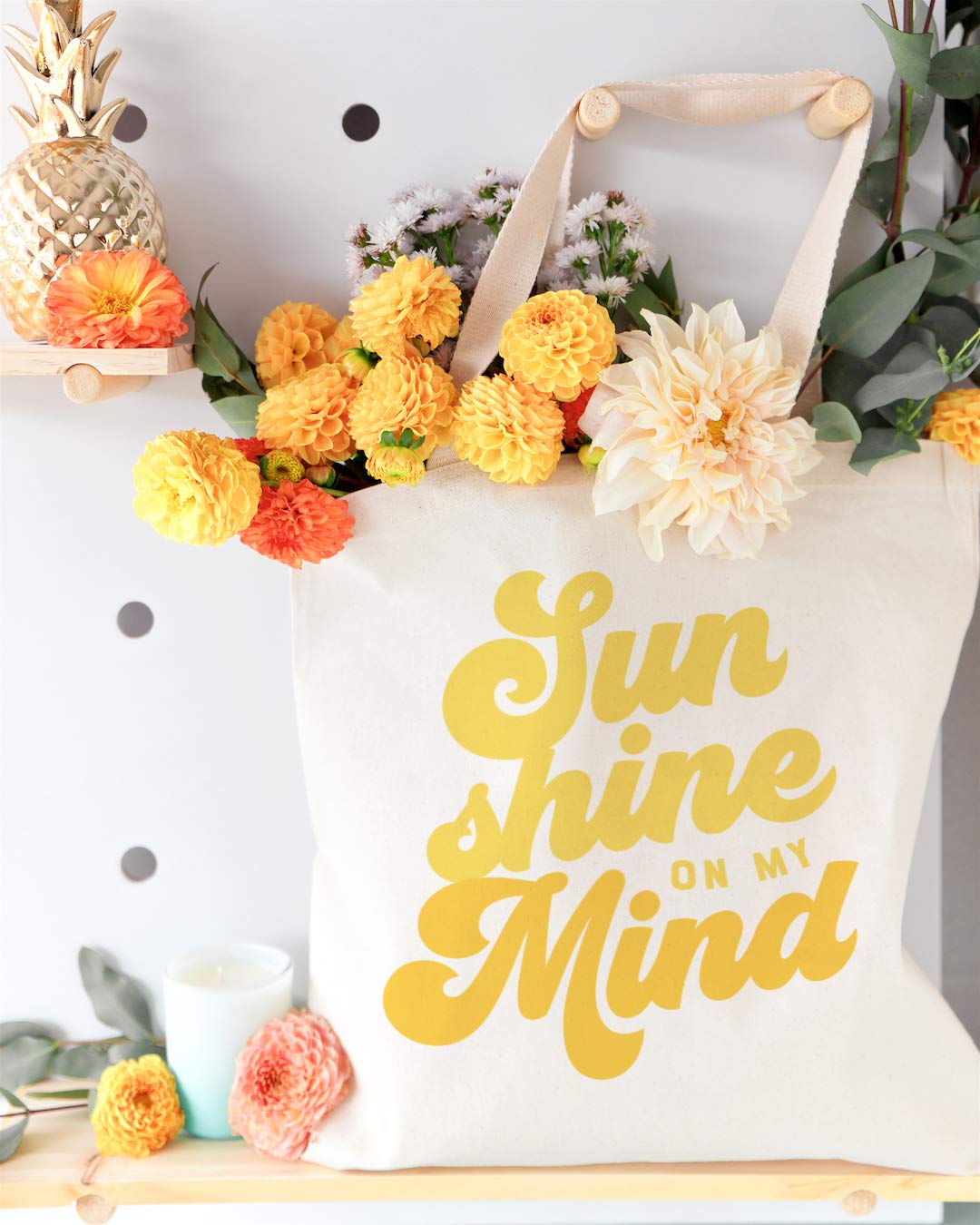 The Cotton & Canvas Co. Sun Shine on My Mind Summer Beach Bag, Swim Bag, Shopping and Travel Reusable Shoulder Tote and Handbag