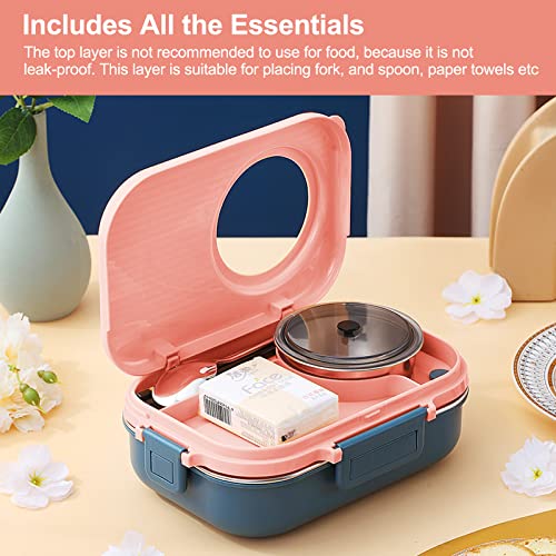 WORTHBUY Stainless Steel Bento Lunch Box for Adults & Kids All-in-One, Leak-proof Meal Prep Lunch Box Food Containers with Divided Compartments, Dishwasher & Freezer Safe(Pink)