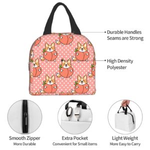 Senheol Cute Kawaii Dog of Corgi In Funny Fruit Peach Print Lunch Box, Kawaii Small Insulation Lunch Bag, Reusable Food Bag Lunch Containers Bags for Women Men