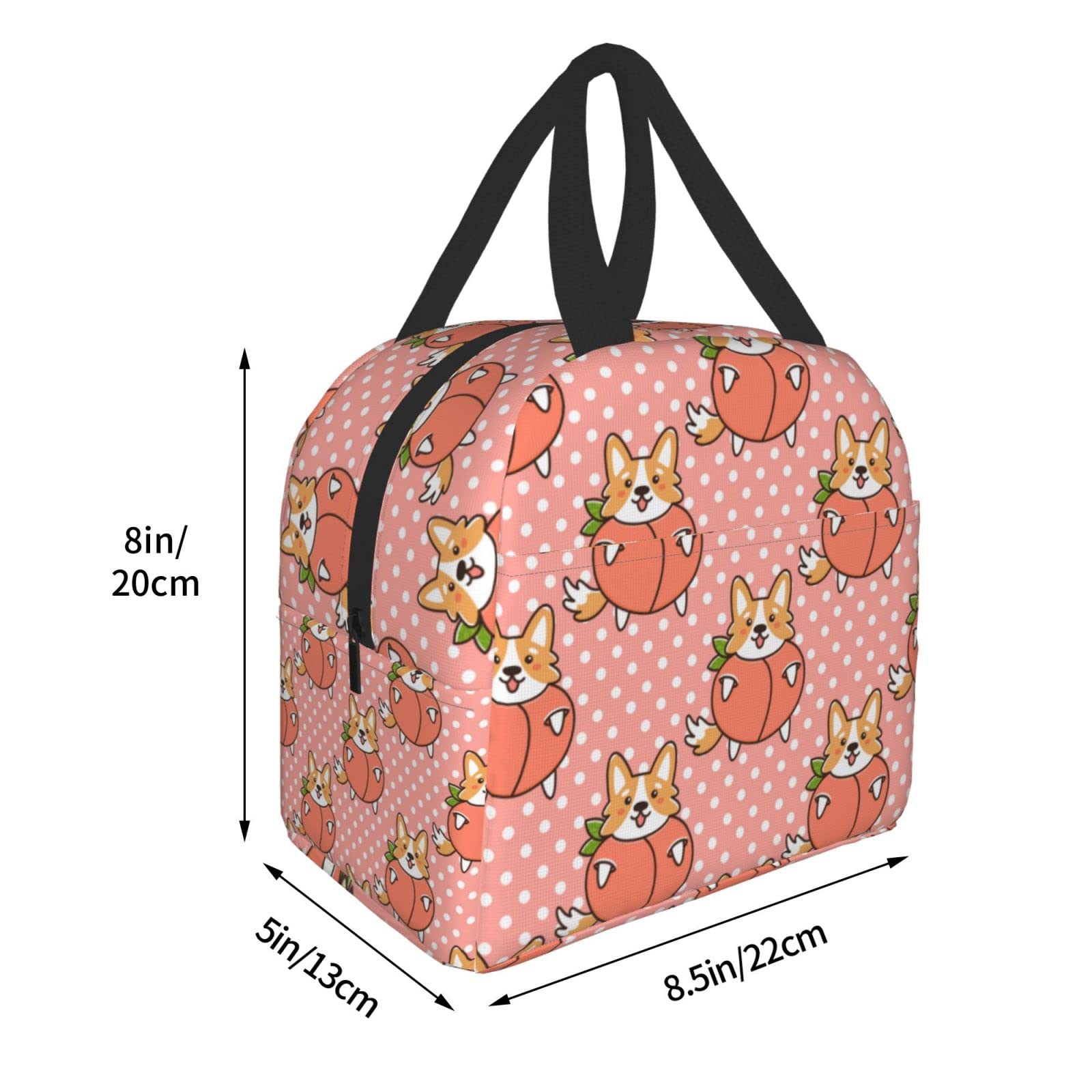 Senheol Cute Kawaii Dog of Corgi In Funny Fruit Peach Print Lunch Box, Kawaii Small Insulation Lunch Bag, Reusable Food Bag Lunch Containers Bags for Women Men