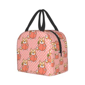 Senheol Cute Kawaii Dog of Corgi In Funny Fruit Peach Print Lunch Box, Kawaii Small Insulation Lunch Bag, Reusable Food Bag Lunch Containers Bags for Women Men