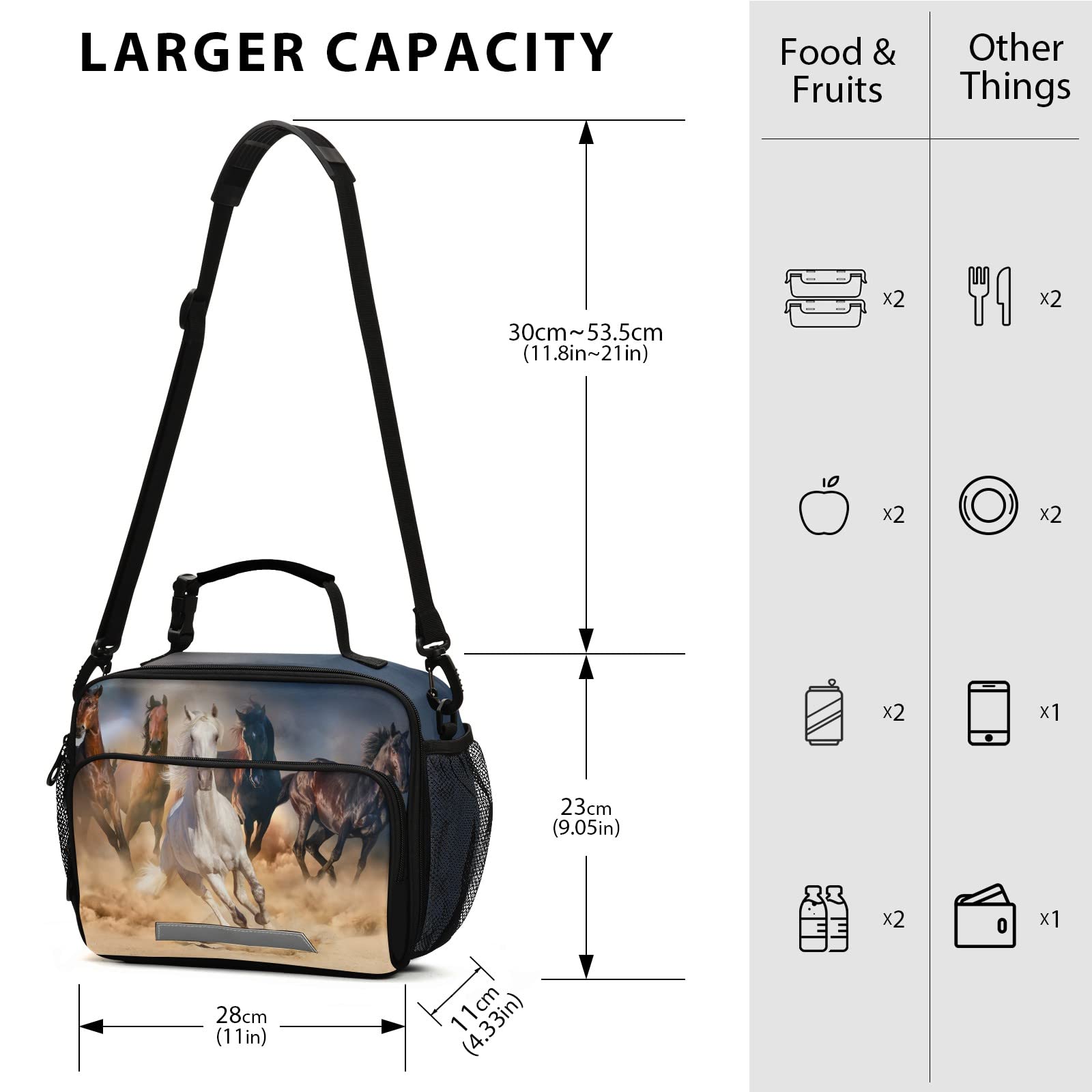 Horse Lunch Box Insulated Lunch Bags Horses for Girls Boys Kids Animal Print Cooler Bag Reusable Lunch Tote Bag Shoulder Bag for Work Picnic