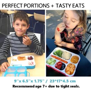 kinsho Bento Lunch-Box for Adults Kids Lunches, Portion Control Container Boxes for Women Girls Boys | Leak-proof Snack Containers, BPA-Free Utensils | Blue, Green, 5 Compartments