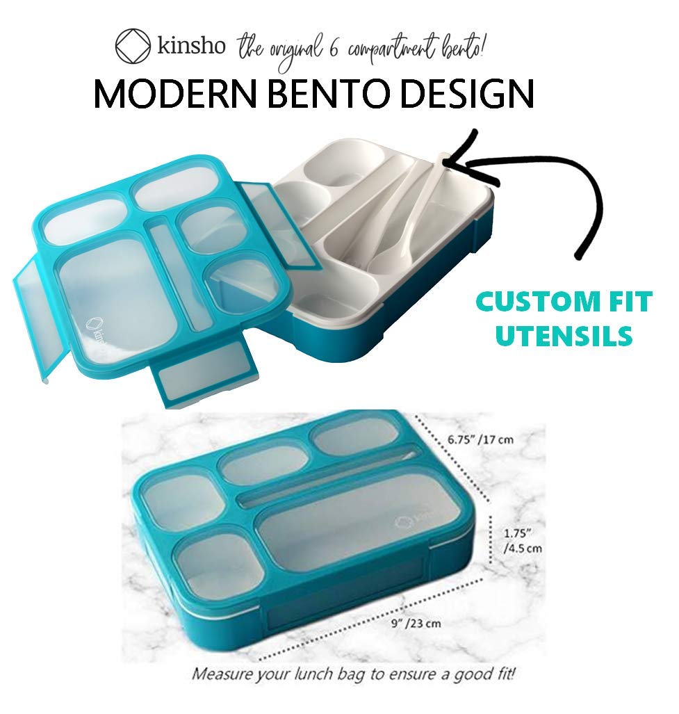 kinsho Bento Lunch-Box for Adults Kids Lunches, Portion Control Container Boxes for Women Girls Boys | Leak-proof Snack Containers, BPA-Free Utensils | Blue, Green, 5 Compartments