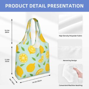 WOAIDY Lemon Reusable Grocery Bags, 50lbs Foldable Durable Shopping Totes With Handles Large Washable Bags