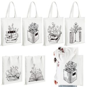 sweetude 6 pcs canvas aesthetic tote bag for women wildflower book tote bag bulk shopping bags school shoulder bag reusable grocery bags women's tote handbags