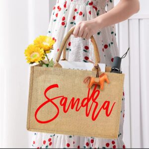 Lalala Gift Land Personalized Beach Burlap Bags w/Name for Women - 18 Vinyl Colors - Customized Large Jute Bag Gifts for Bridesmaids - Hand Bag for Girl Reusable Grocery Bags Birthday Wedding Gift C1