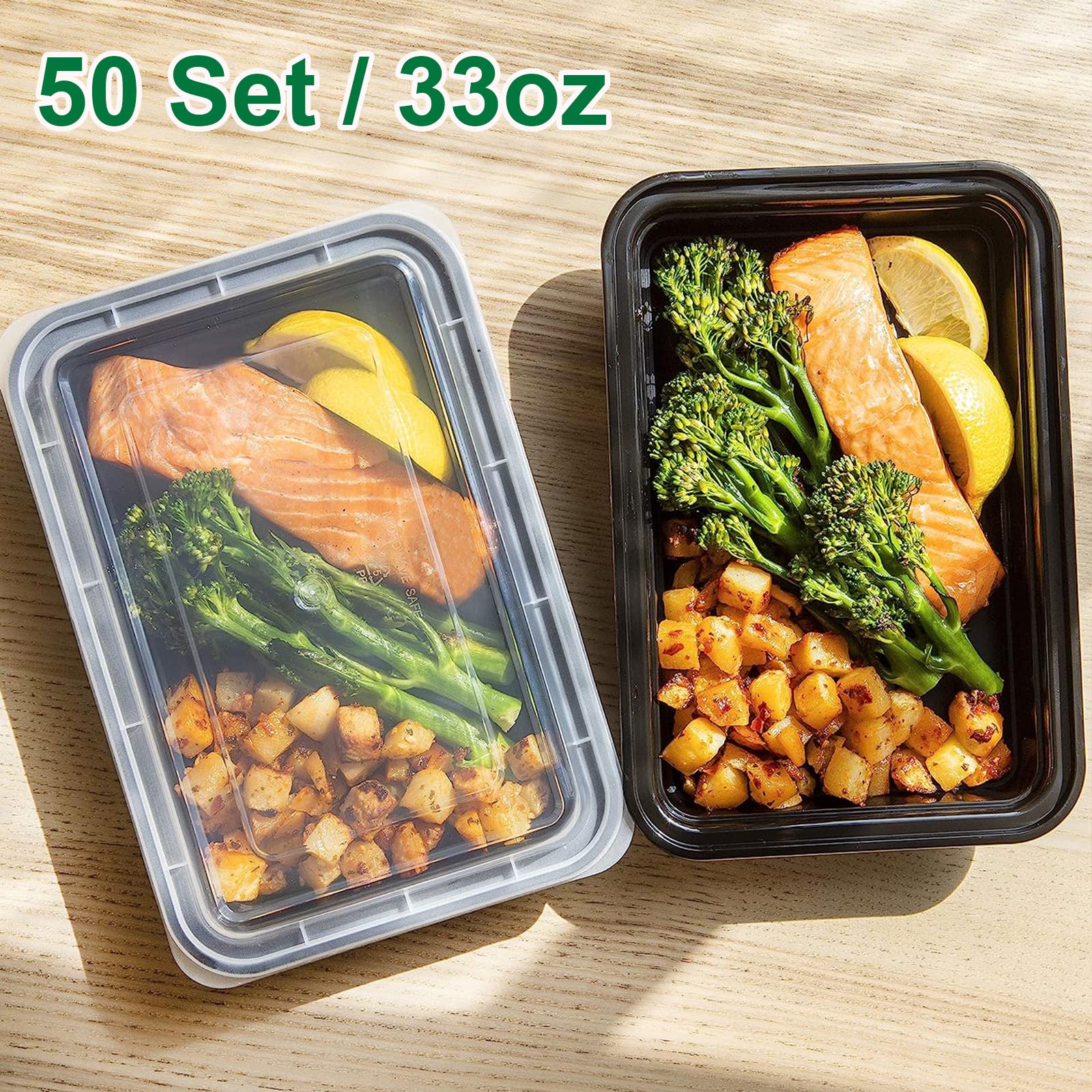 MORDEN MS Meal Prep Container 50 PACK 33oz Reusable Food Storage Containers With Lids - Microwave, Freezers & Dishwashers Safe - Stackable Storage Bento Lunch Boxes To-go Container