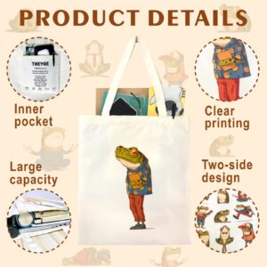 THEYGE Cute Frog Tote Bag Funny Frogs Tote Bag for Women Cotton Canvas Bag Shopping Shoulder Bag Travel Beach Bag Reusable Grocery Bag