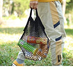 2 Pack Long Handle Mesh Shopping Bags for Farmer's Market Grocery Drawstring Food Bags Onions Veggies Bags,Washable Netting Reusable Potatoes Bags Knit Bags Market Bags Carrying