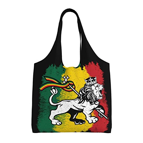 Rasta Lion Of Judah Canvas Shoulder Tote Bags Reusable Handbags Shopping Bag For Daily Women Or Men