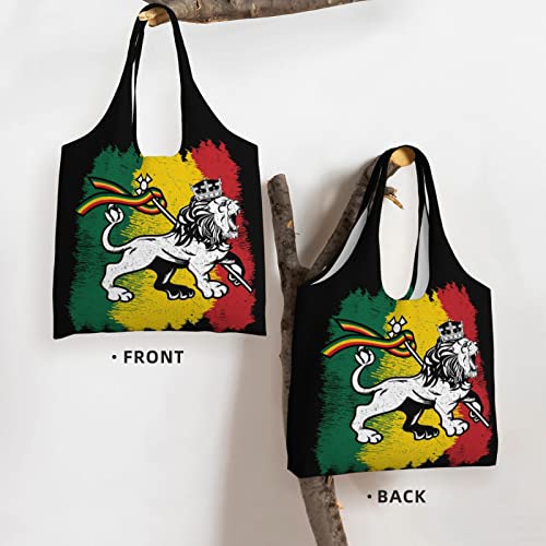 Rasta Lion Of Judah Canvas Shoulder Tote Bags Reusable Handbags Shopping Bag For Daily Women Or Men