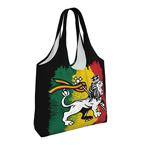 Rasta Lion Of Judah Canvas Shoulder Tote Bags Reusable Handbags Shopping Bag For Daily Women Or Men