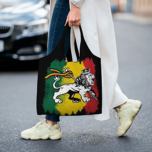 Rasta Lion Of Judah Canvas Shoulder Tote Bags Reusable Handbags Shopping Bag For Daily Women Or Men