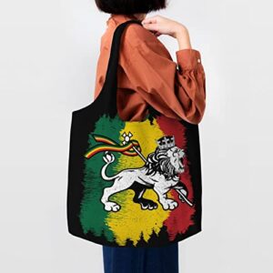 Rasta Lion Of Judah Canvas Shoulder Tote Bags Reusable Handbags Shopping Bag For Daily Women Or Men