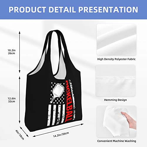 American Flag Pickleball Pickleball Canvas Shoulder Tote Bags Reusable Handbags Shopping Bag For Daily Women Or Men