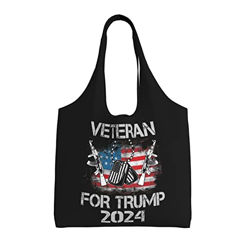 Veterans For Trump 2024 Canvas Shoulder Tote Bags Reusable Handbags Shopping Bag For Daily Women Or Men