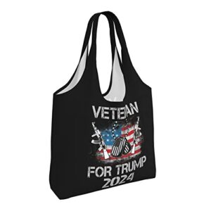 Veterans For Trump 2024 Canvas Shoulder Tote Bags Reusable Handbags Shopping Bag For Daily Women Or Men