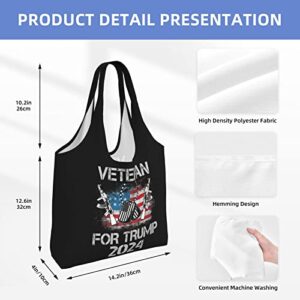 Veterans For Trump 2024 Canvas Shoulder Tote Bags Reusable Handbags Shopping Bag For Daily Women Or Men