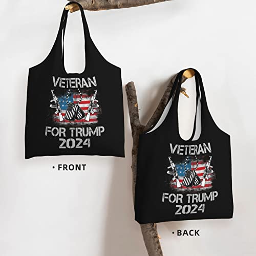 Veterans For Trump 2024 Canvas Shoulder Tote Bags Reusable Handbags Shopping Bag For Daily Women Or Men