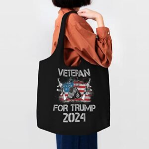 Veterans For Trump 2024 Canvas Shoulder Tote Bags Reusable Handbags Shopping Bag For Daily Women Or Men