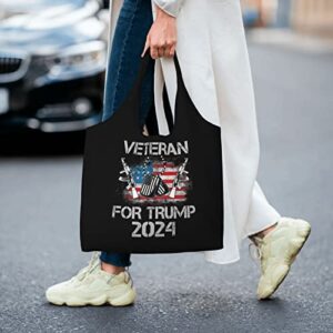 Veterans For Trump 2024 Canvas Shoulder Tote Bags Reusable Handbags Shopping Bag For Daily Women Or Men