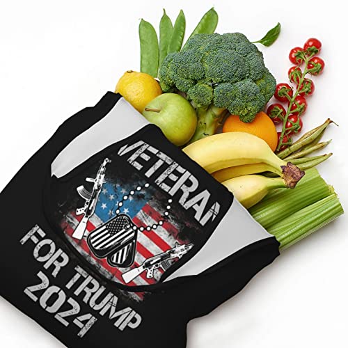 Veterans For Trump 2024 Canvas Shoulder Tote Bags Reusable Handbags Shopping Bag For Daily Women Or Men