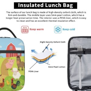 KiuLoam Insulated Lunch Box Farm Animals Cow Pig Sheep Reusable Lunch Bag With Shoulder Strap For Women/Men/Girls/Boys Lunchbox Meal Tote Bag