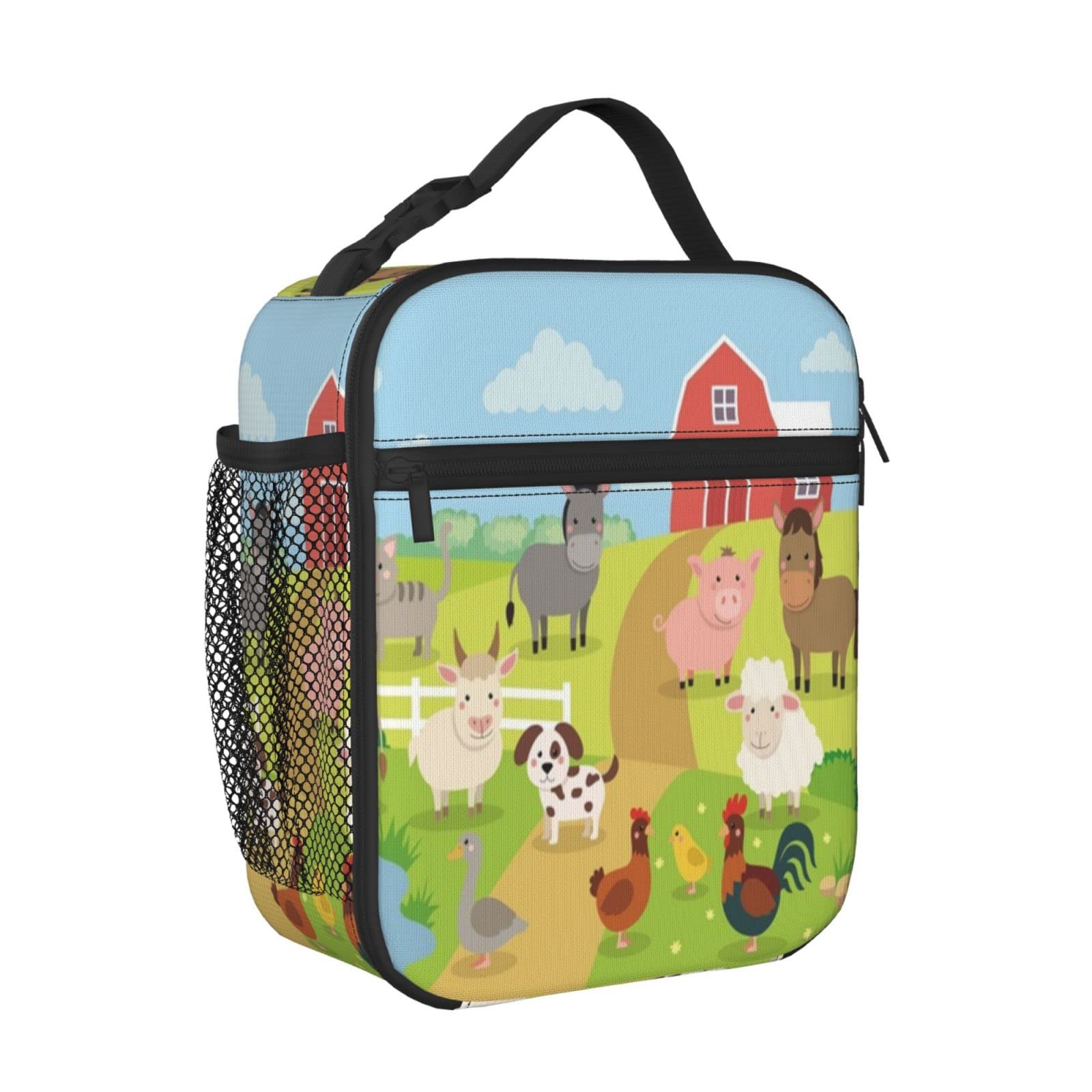 KiuLoam Insulated Lunch Box Farm Animals Cow Pig Sheep Reusable Lunch Bag With Shoulder Strap For Women/Men/Girls/Boys Lunchbox Meal Tote Bag