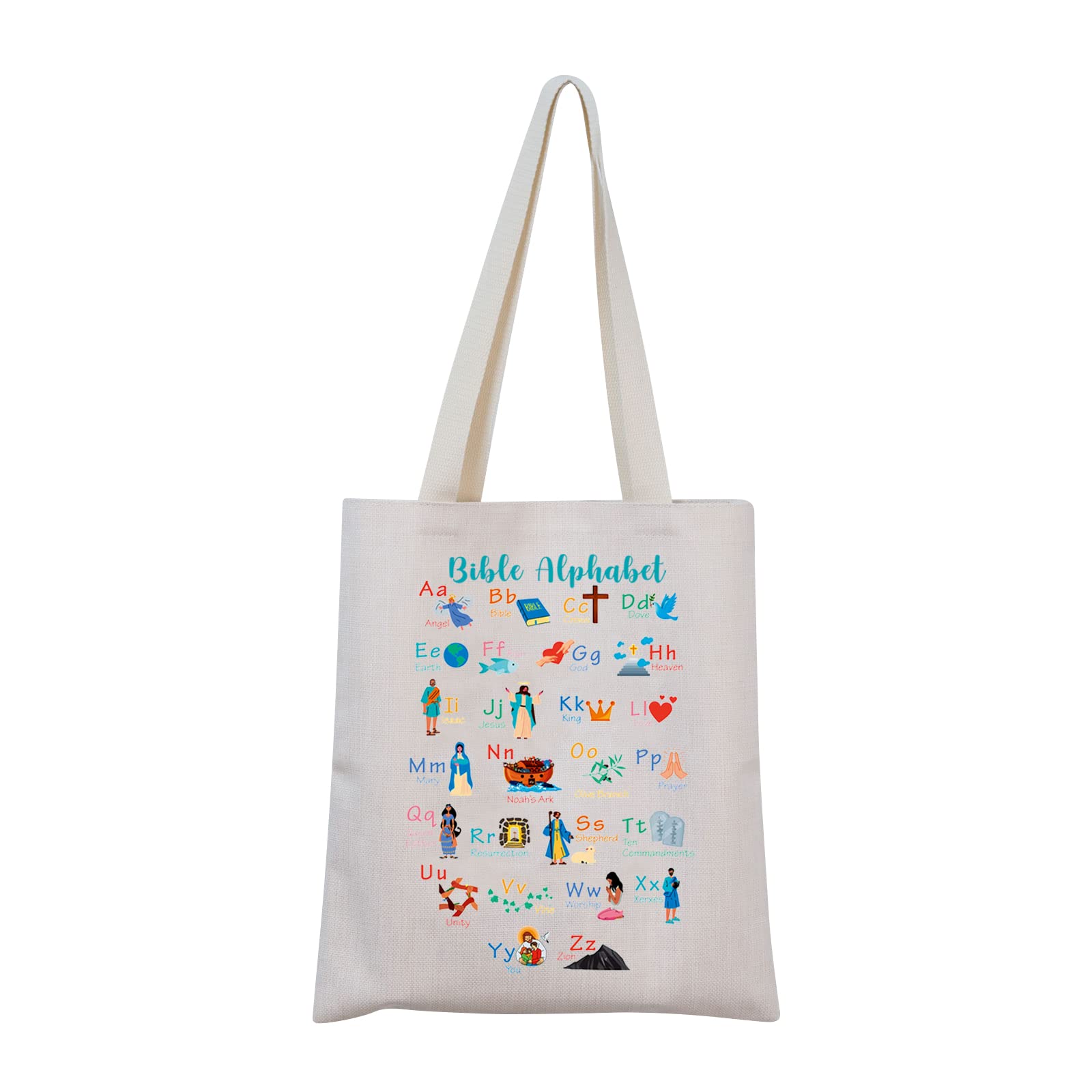 MNIGIU Bible Alphabet Tote Bag Christian Tote Christian Teacher Bag Sunday School Gift Sunday Bag Pastor’s Wife Gift (Bible Tote)