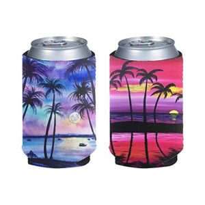 horeset hawaiian tropical palm tree print can sleeve insulators soft cans cooler for beer soda slim bottle sleeve cover,2 pcs