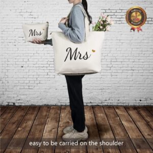 TOPDesign Canvas Tote bag with Zipper, Gifts for Bride, Bride to Be, Mrs on Bridal Shower Bachelorette Party Engagement, Present for Wedding, Anniversary, Birthday, Valentines Day