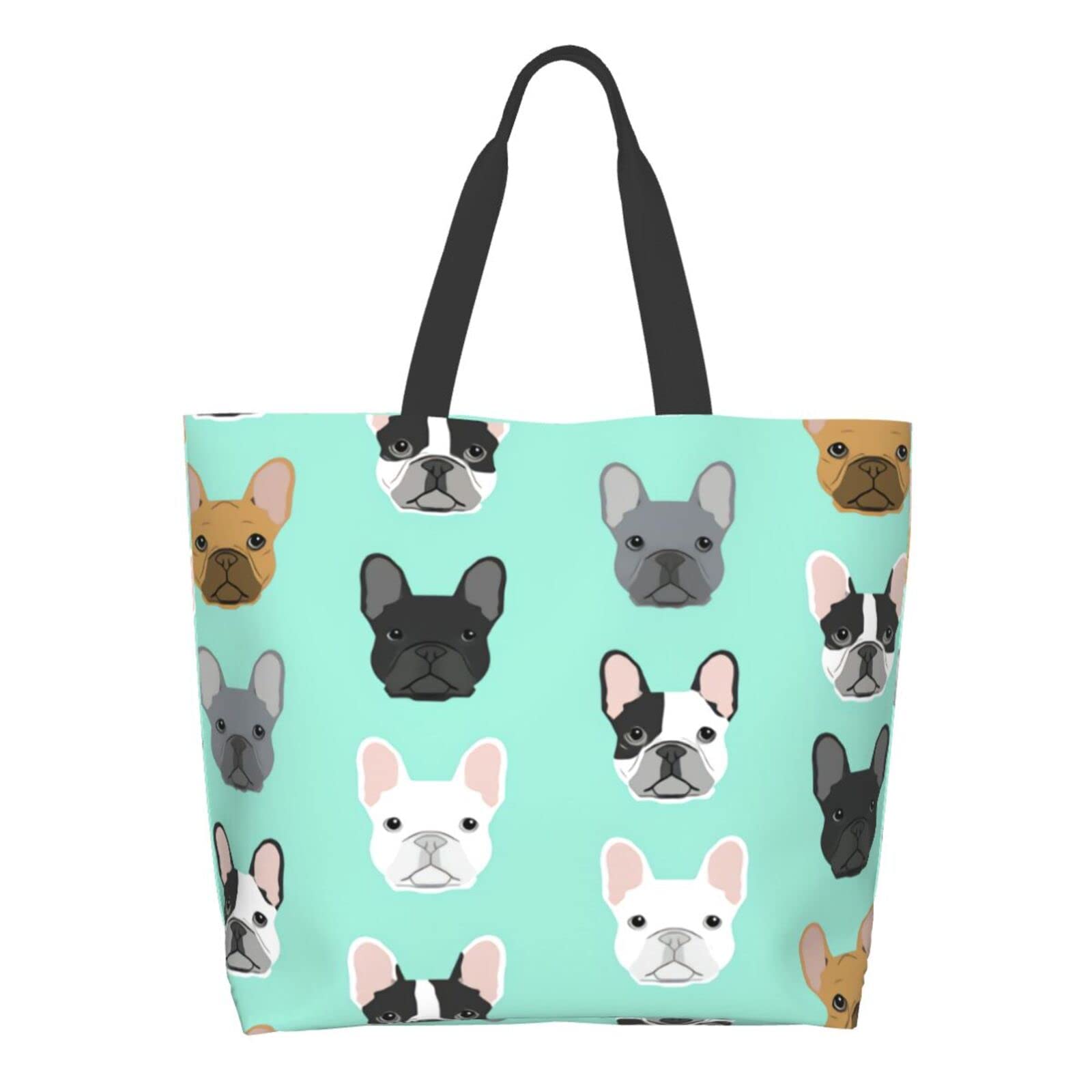 Cute French Bulldog Dog Puppy Dog Print Canvas Tote Bag Large Women Reusable Beach Bags Shoulder Bag Handbag Waterproof for Travel Grocery Shopping