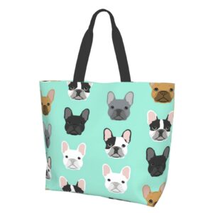 Cute French Bulldog Dog Puppy Dog Print Canvas Tote Bag Large Women Reusable Beach Bags Shoulder Bag Handbag Waterproof for Travel Grocery Shopping