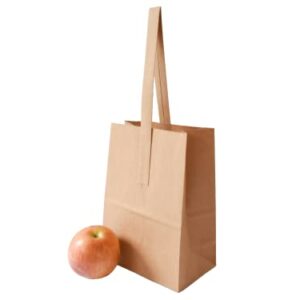 8 x 6 x 3.5 Inch Small Kraft Paper Bags with Paper Handles - Quarter Peck Apple/Produce Bag (50)