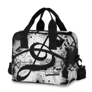 sinestour music notes insulated lunch bag gunge black reusable cooler lunch box adjustable shoulder strap for school office picnic adults men women