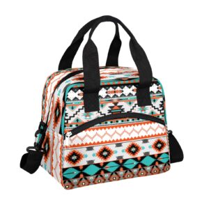 bardic aztec geometric lunch bag, oxford material, leakproof and insulated, 11.8l x 7w x 10.2h