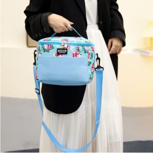 Cute Lunch Box for Adult Insulated Lunch Bag For Women Office Work Travel Fit Fresh Thermal Hot Lunchbox With Shoulder Strap Soft Cute Lunch Pail-Blue