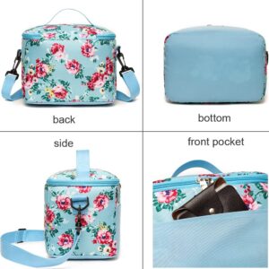 Cute Lunch Box for Adult Insulated Lunch Bag For Women Office Work Travel Fit Fresh Thermal Hot Lunchbox With Shoulder Strap Soft Cute Lunch Pail-Blue