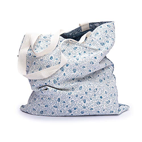 EMANUEL Cotton Tote Bag for Women | Printed Reusable Bags (Blue)