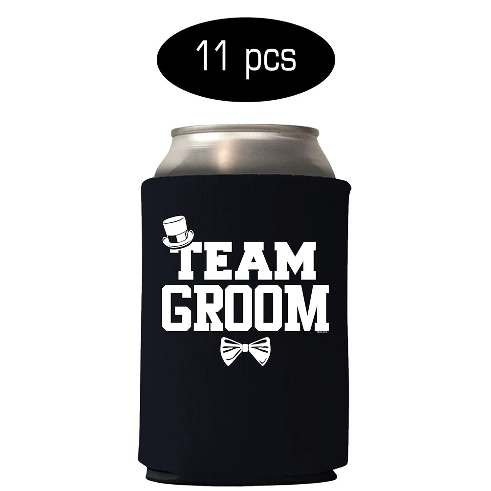 Veracco The Groom and Team Groom Can Coolie Holder Bachelor Party Wedding Favors Gift For Groom Groomsmans Proposal (White Groom, Black TG, 12)