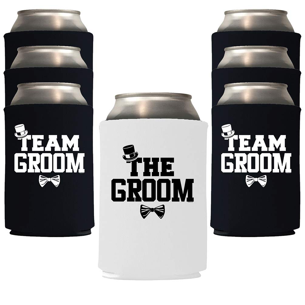 Veracco The Groom and Team Groom Can Coolie Holder Bachelor Party Wedding Favors Gift For Groom Groomsmans Proposal (White Groom, Black TG, 12)