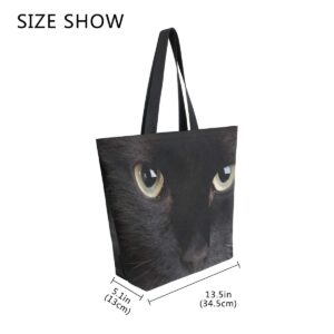 ZZXXB Black Cat Reusable Grocery Shopping Bag Heavy Duty Canvas Tote Bag Large Collapsible Washable Handbag Shoulder for Women