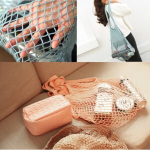 YEKEYI 2Pcs Portable Reusable Mesh Cotton Net String Bag Organizer Shopping Tote Handbag Fruit Storage Shopper NEW (BLACK,BEIGE)