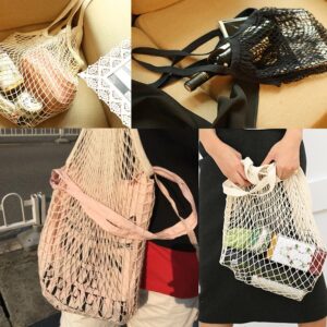 YEKEYI 2Pcs Portable Reusable Mesh Cotton Net String Bag Organizer Shopping Tote Handbag Fruit Storage Shopper NEW (BLACK,BEIGE)