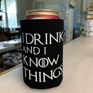 Cool Coast Products | Tyrion Lannister | Black Coolie | Drink and Know Things | Funny Novelty Hugger Coolie Huggie - Fantasy Drama Theme | Beer Gifts | Neoprene Can Cooler (Black Coolie)